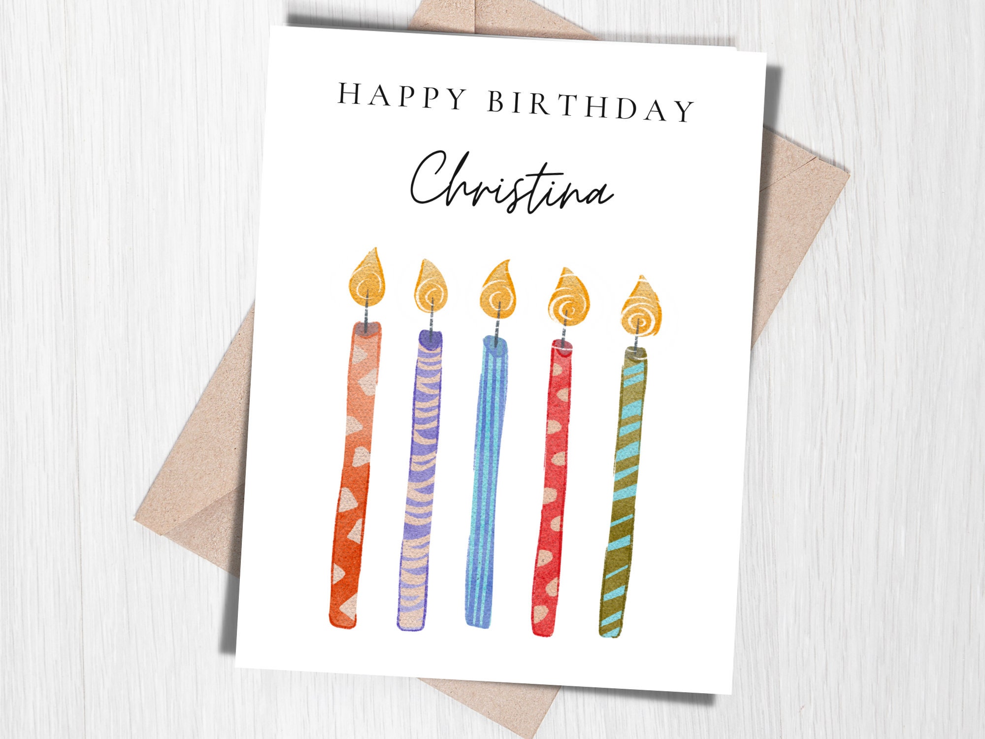 Personalized Birthday Candle Card, Birthday Notecard, Customizable ...