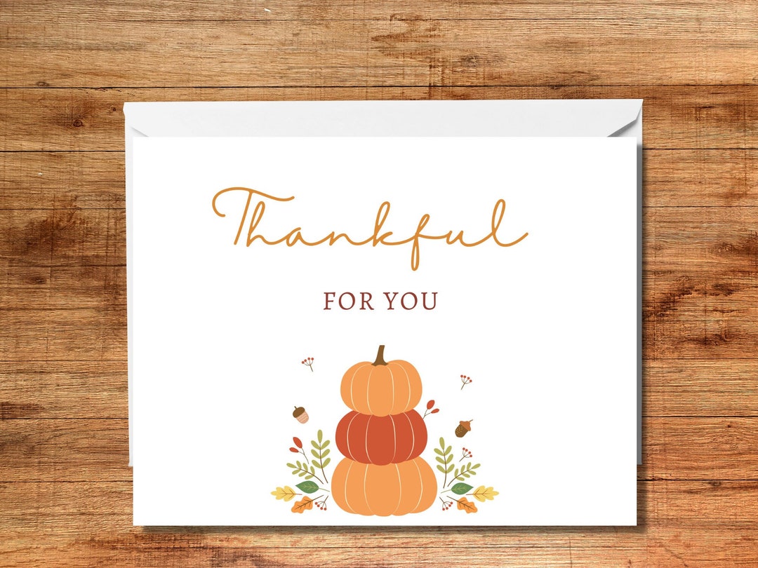 Thankful for You Card, Thanksgiving Cards Set, Fall Card, Pumpkin Card ...