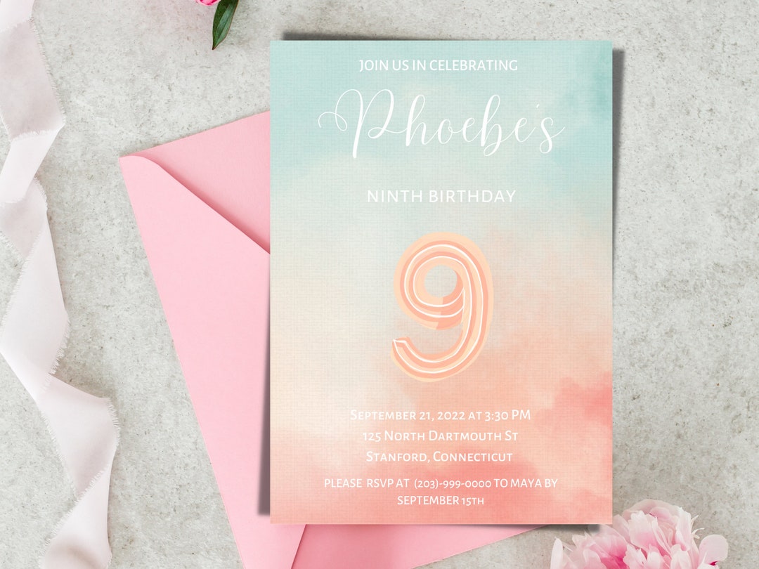 9th Birthday Invitation, Editable Birthday Invitation, 9th Birthday ...