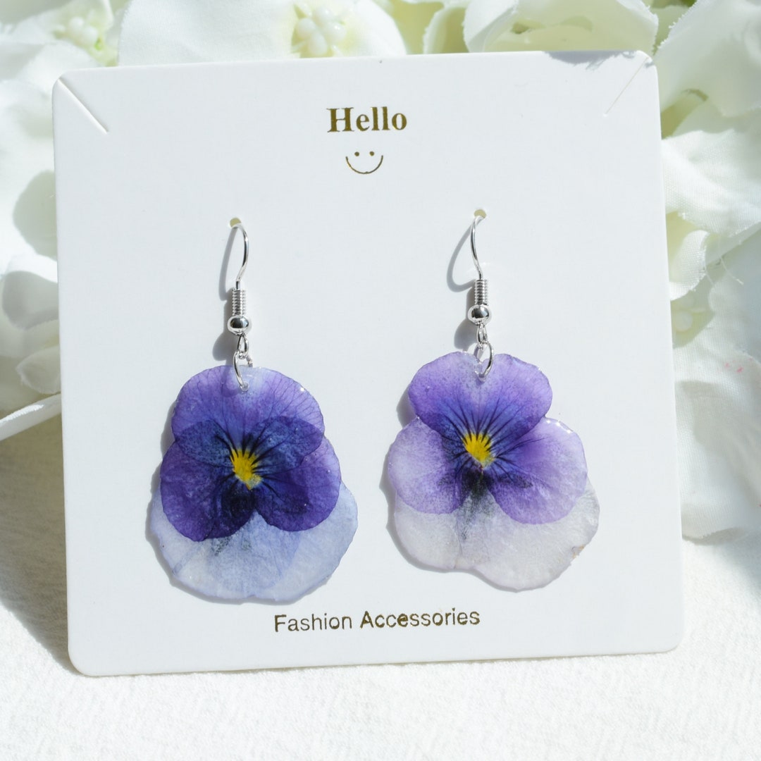 Real Violet Dried Flower Earrings, Handmade Pressed Flower Epoxy Resin ...