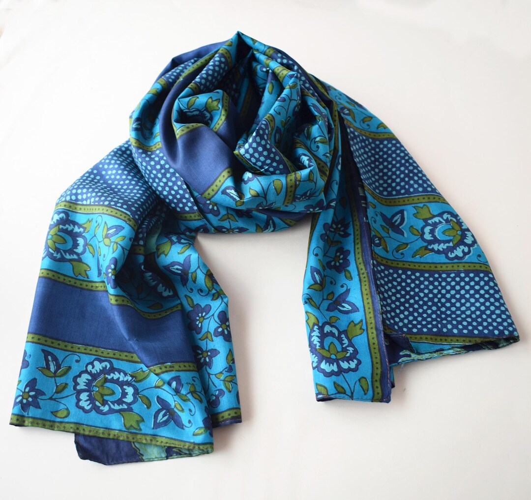 Blue Reversible Recycled Vintage Indian Saris Silk Scarf, Patchwork Silk Scarf - Etsy