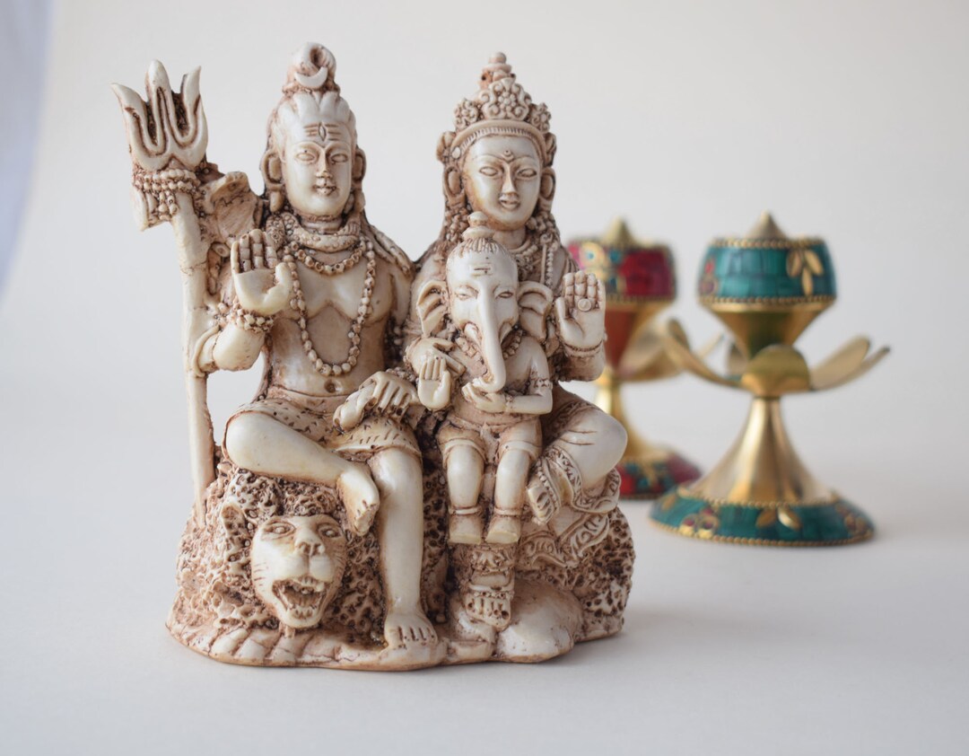 Figure in White Resin With the God Ganesh With His Parents Shiva and ...