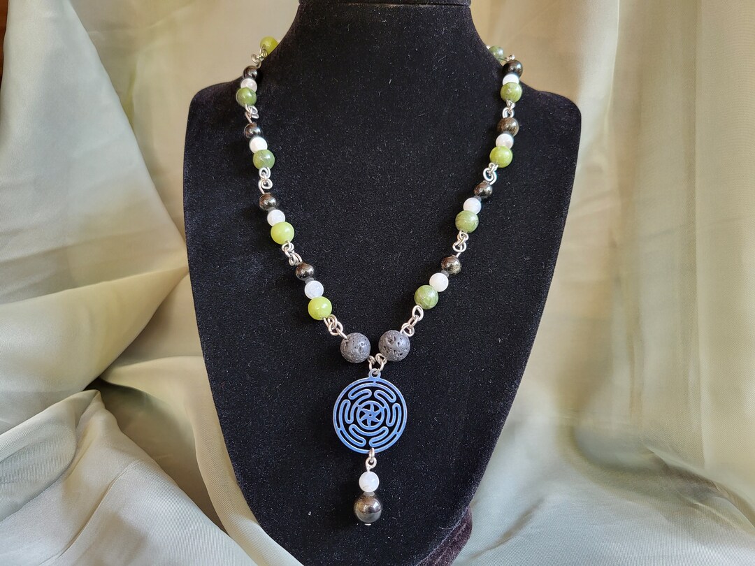 HECATE Sigil Necklace | Golden Obsidian, Jade, Moonstone and Lava Stone ...