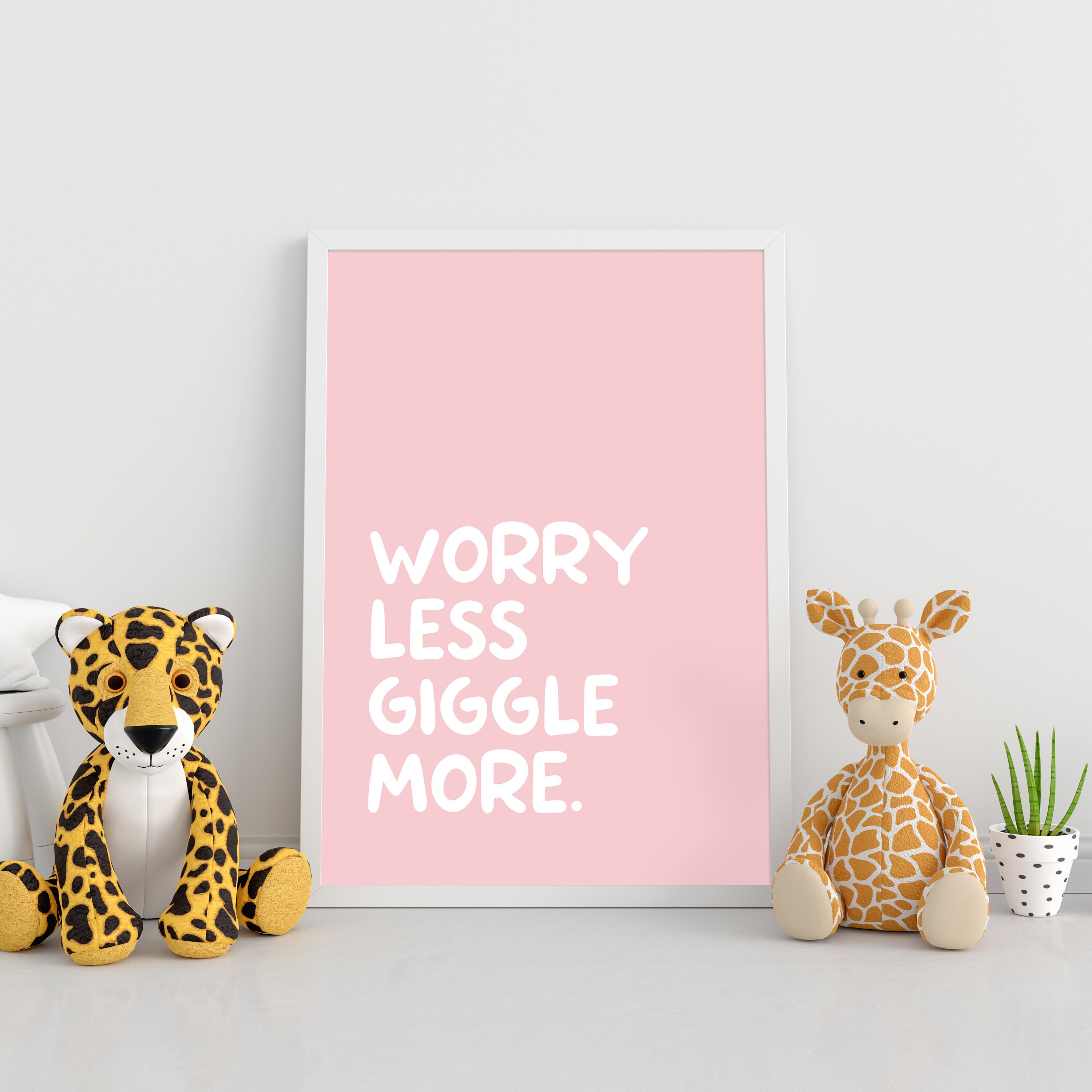 Printable Worry Less Giggle More Pink Print, Little Girls Wall Art ...