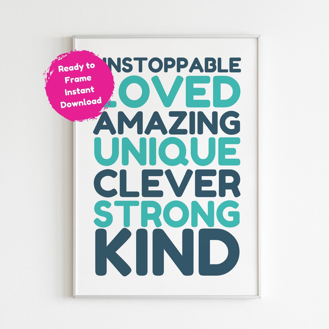 Printable Positive Words Print, Ready to Frame, Boys Bedroom Print ...