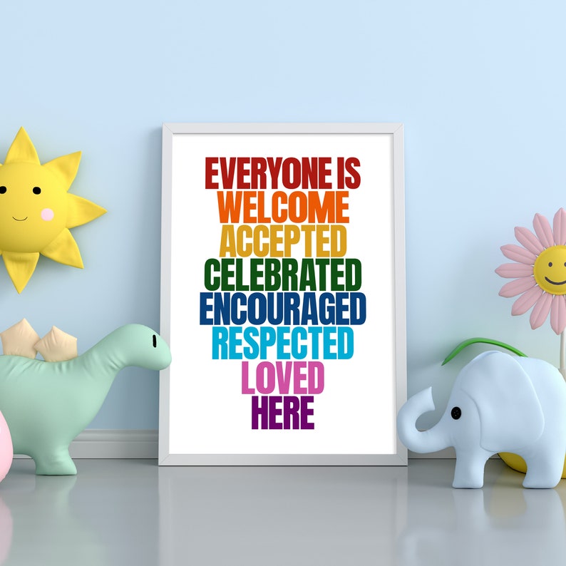 Everyone is Welcome Print, Inclusion and Equality, Rainbow Coloured ...