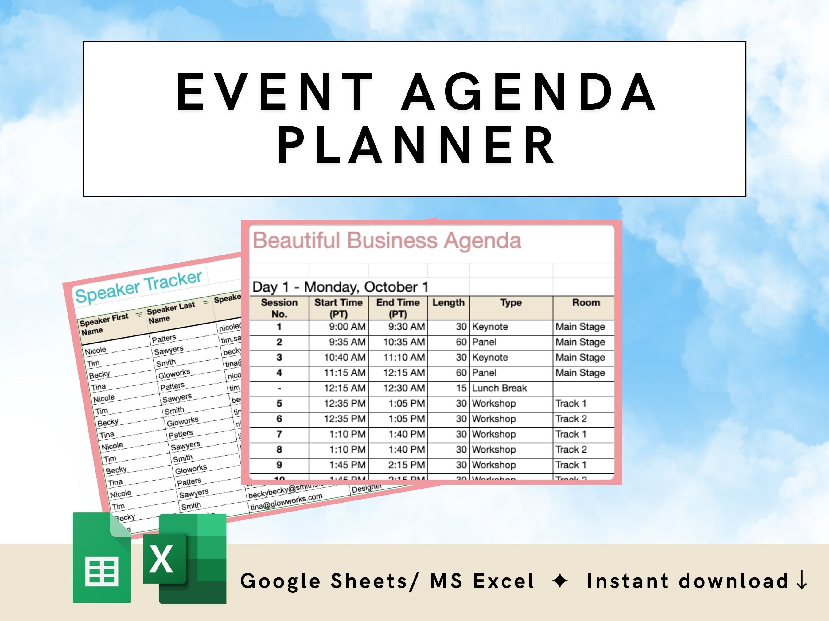 EVENT AGENDA PLANNER Template for Event Planner, Schedule, Speaker ...