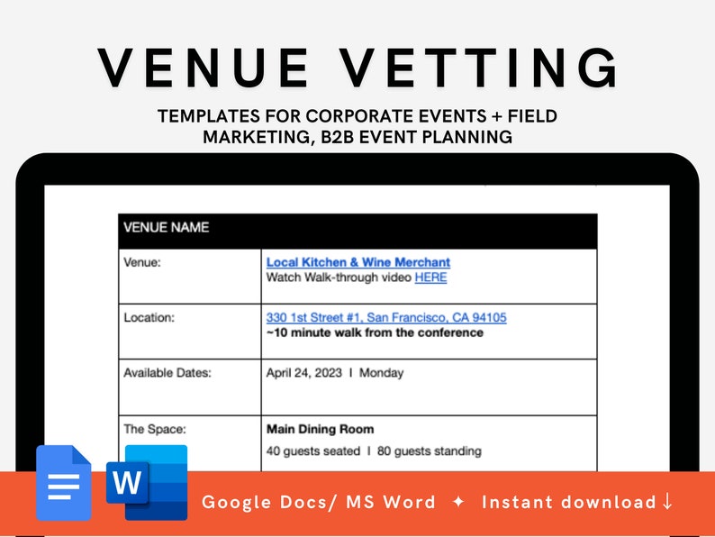 VENUE VETTING Template for Event Planning | Find Venues, Event Planner ...