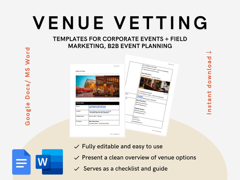 VENUE VETTING Template for Event Planning | Find Venues, Event Planner ...