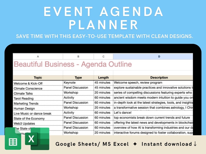 EVENT AGENDA PLANNER Template for Event Planner, Schedule, Speaker ...
