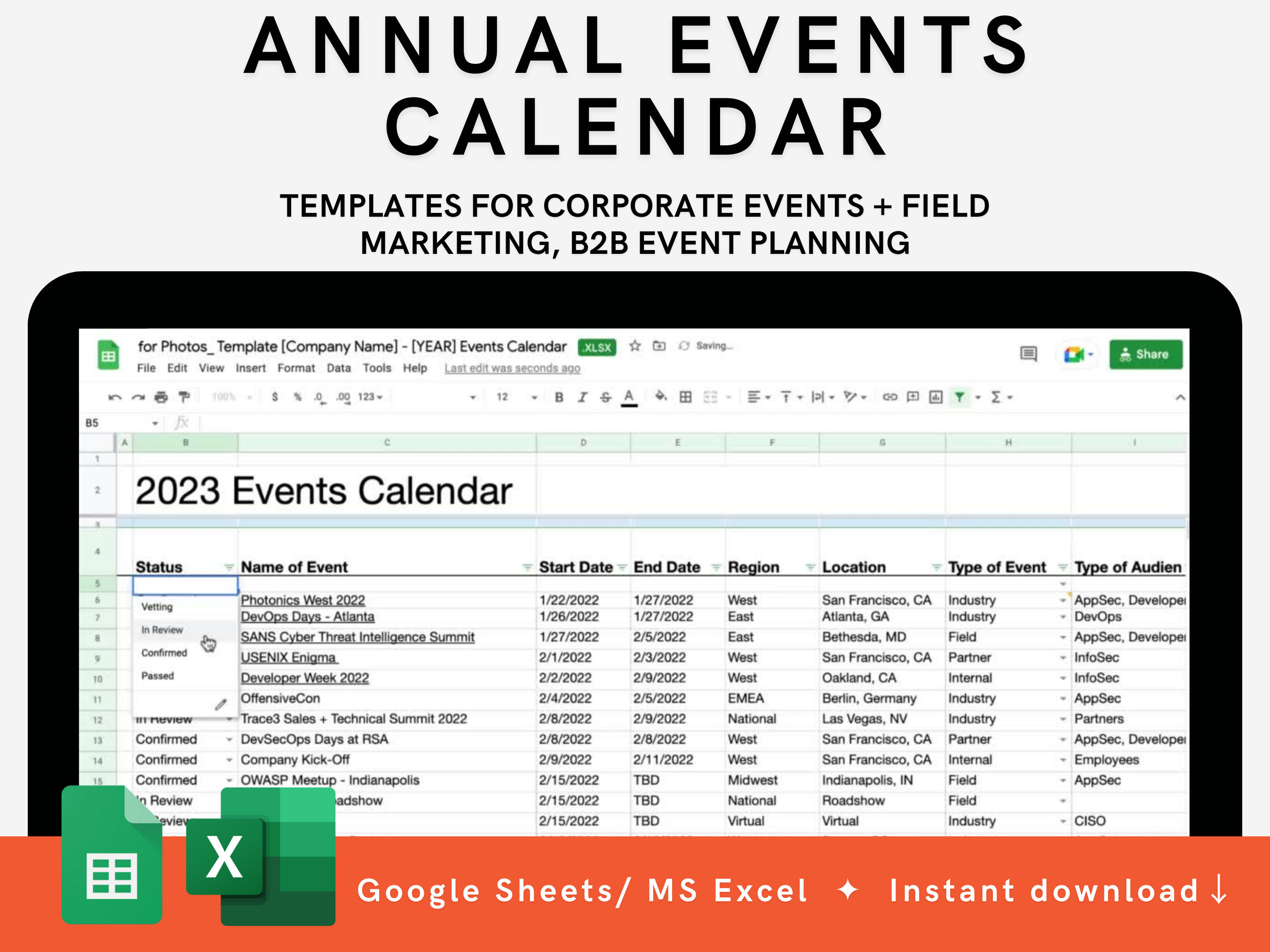 Annual Calendar Of Events Template