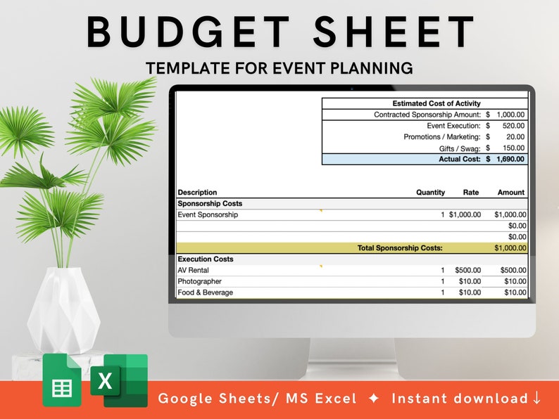 BUDGET SHEET Template for Event Planning and Marketing, Budget Tracker ...