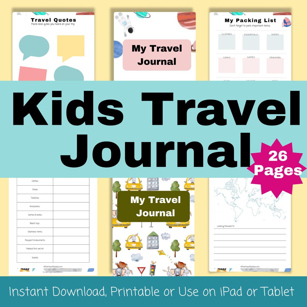Kids Travel Journal: Printable Memory Book, Vacation Activity (PDF ...