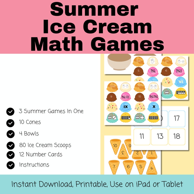 Summer Math Game, Ice Cream Math Game, Summer Math Practice, Summer ...