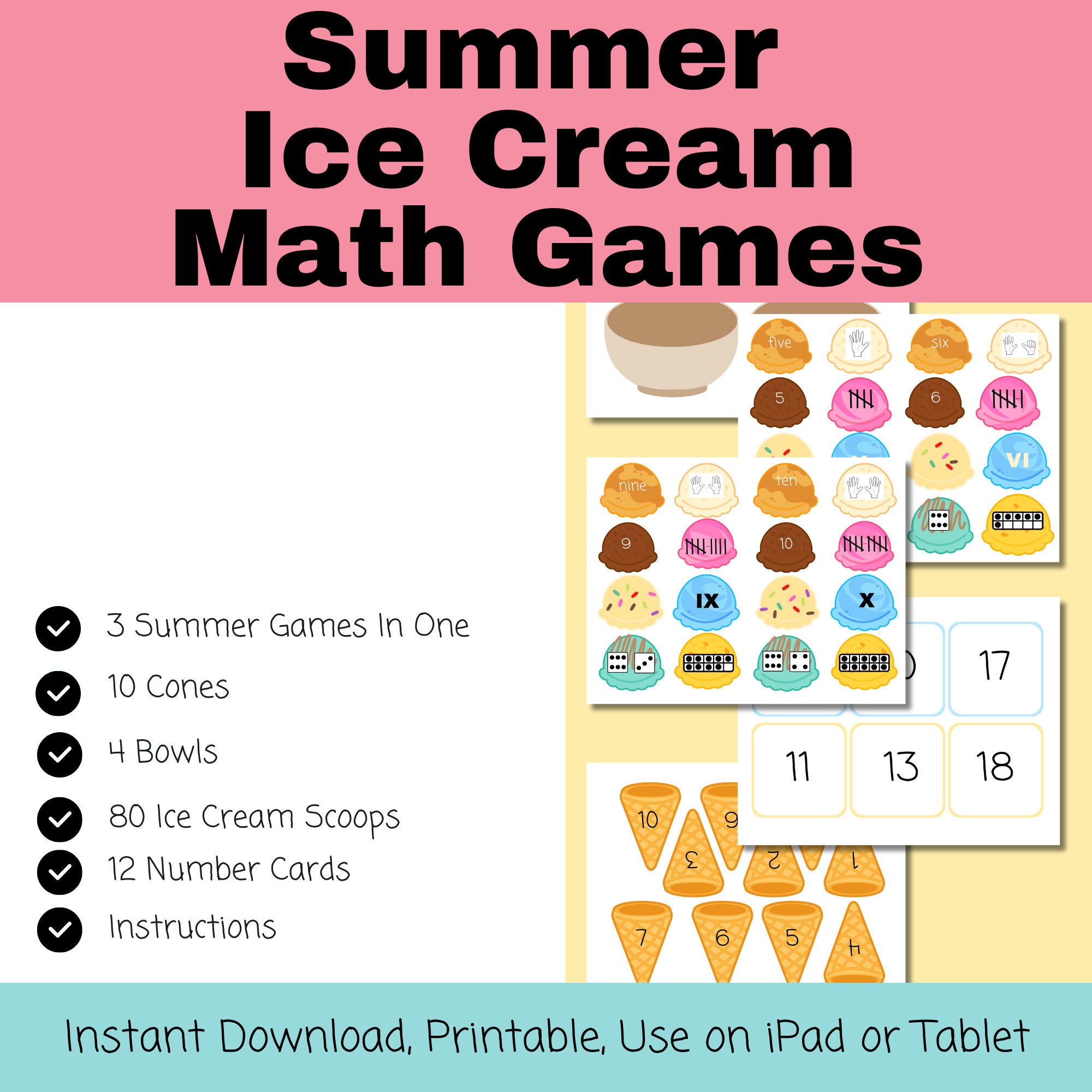 Summer Math Game, Ice Cream Math Game, Summer Math Practice, Summer ...