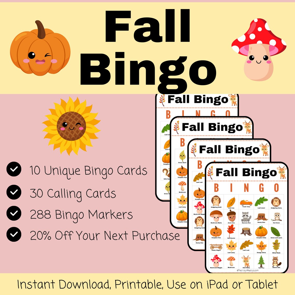 Fall Bingo Game, Fall Kids Activity, Fall Printable, Fall Camp, Bingo ...