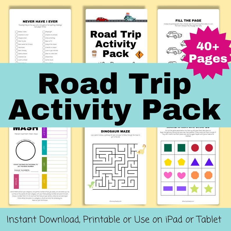 Road Trip Activity Pack, Road Trip, Activity Book, Kids Coloring Pages ...