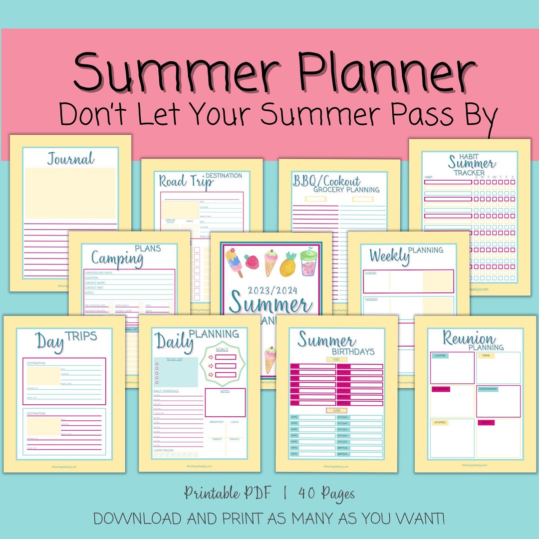 Summer Planner Printable, Summer Break, Digital Planner, Road Trip ...