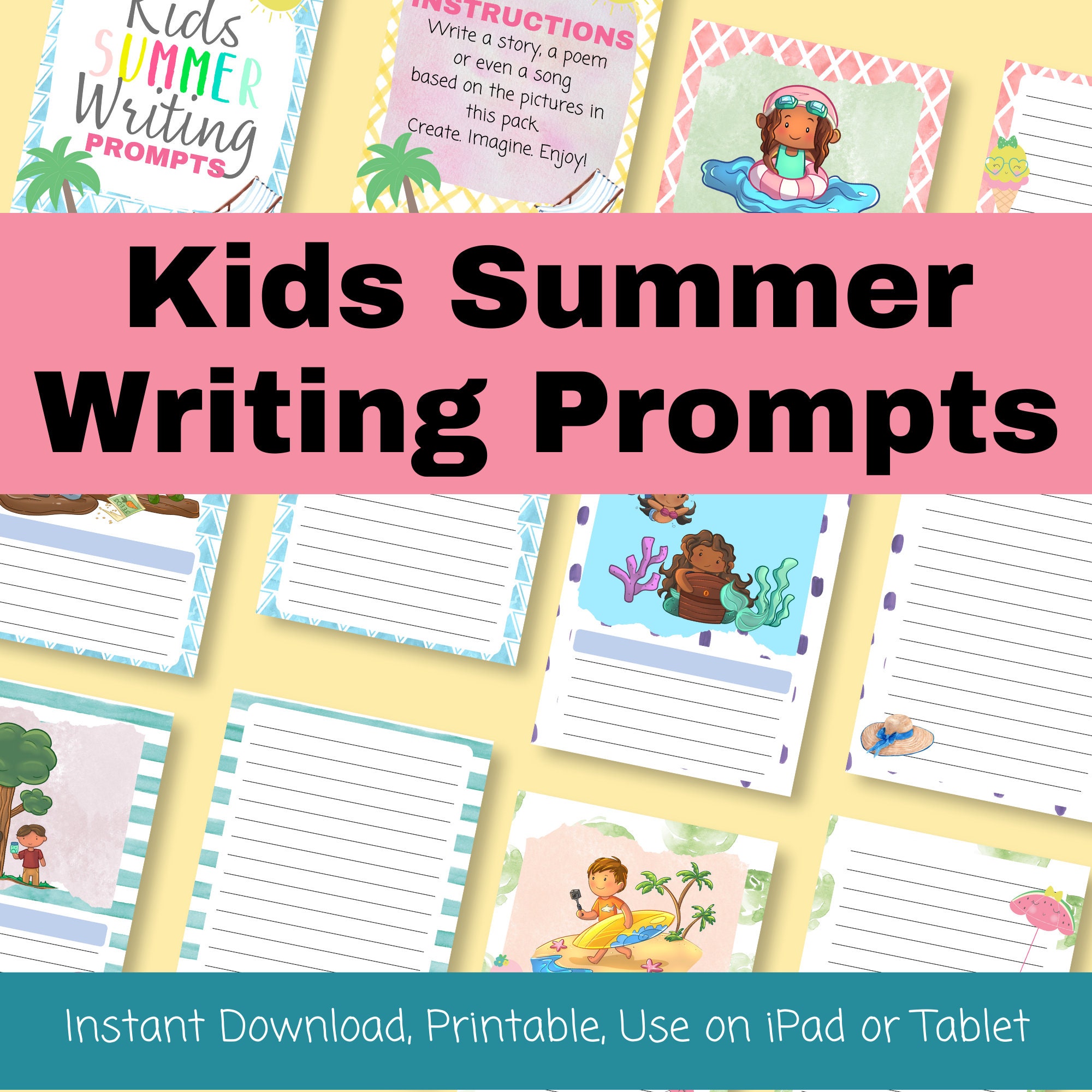 Kids Summer Guided Journal, Photo Journal Prompts, Kids Summer Journal ...