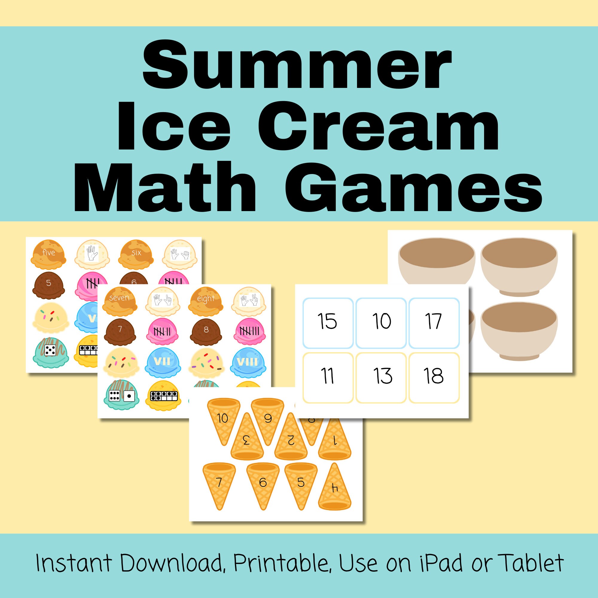 Summer Math Game, Ice Cream Math Game, Summer Math Practice, Summer ...