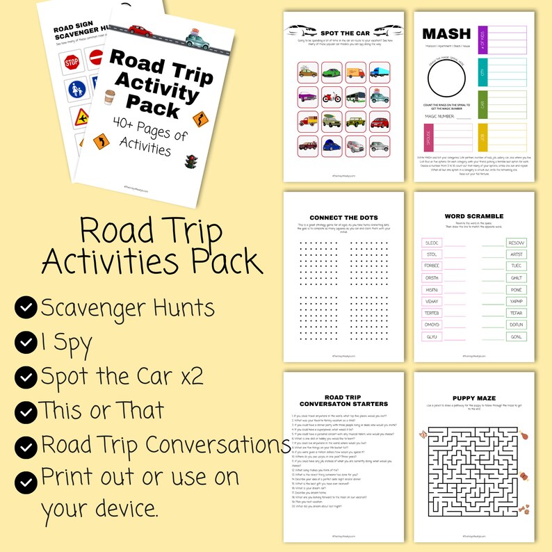 Road Trip Activity Pack, Road Trip, Activity Book, Kids Coloring Pages ...