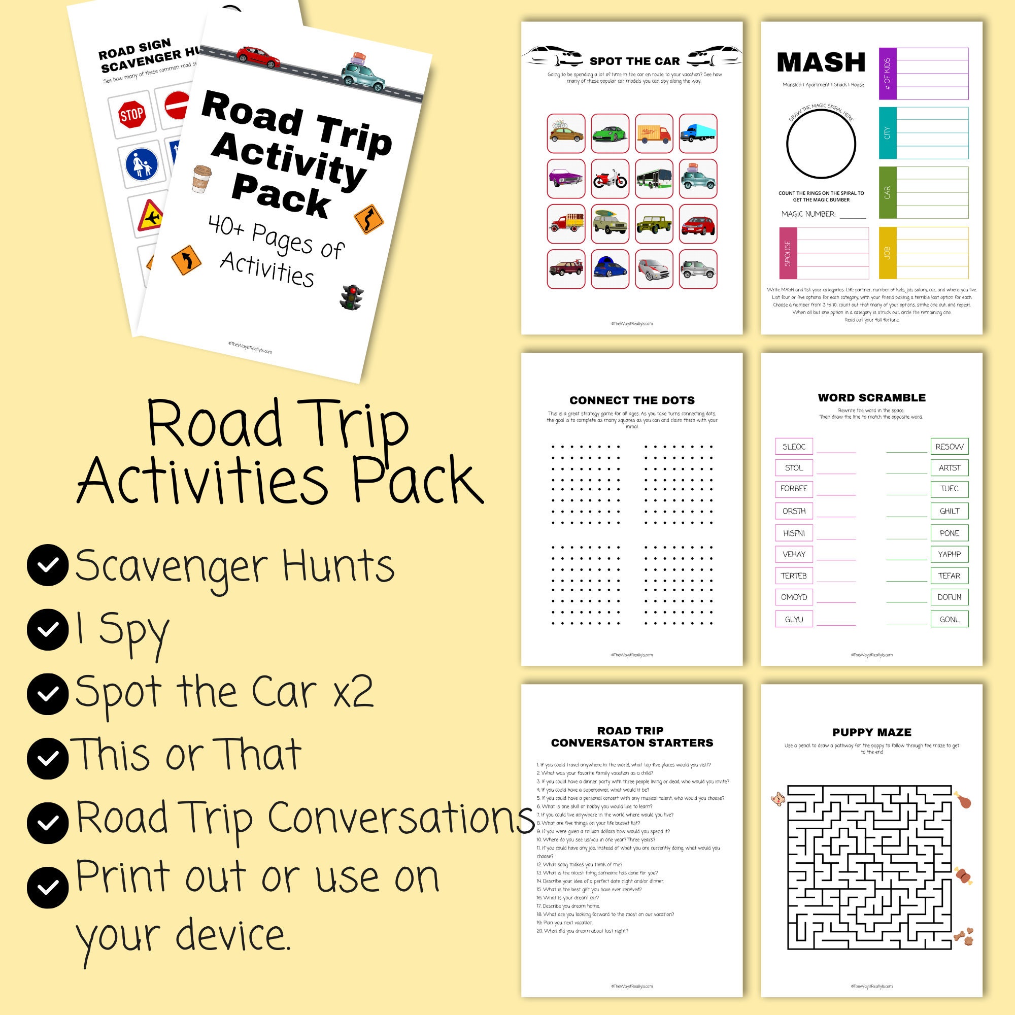 Road Trip Activity Pack, Road Trip, Activity Book, Kids Coloring Pages ...