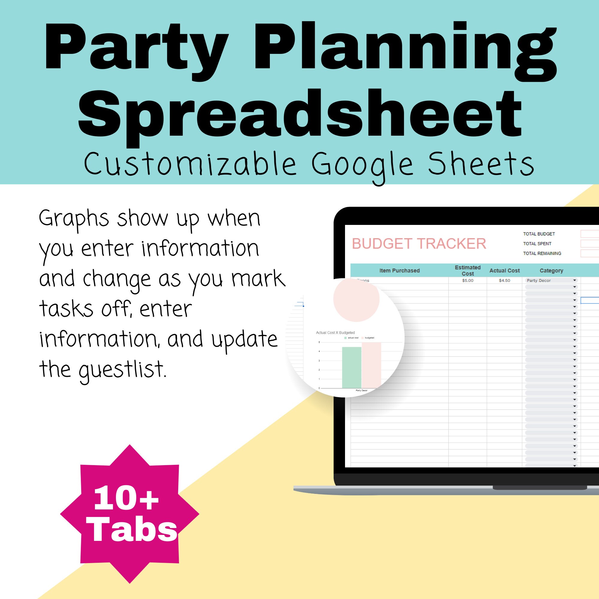 Party Planning Spreadsheet, Digital Party Planner, Party Spreadsheet ...