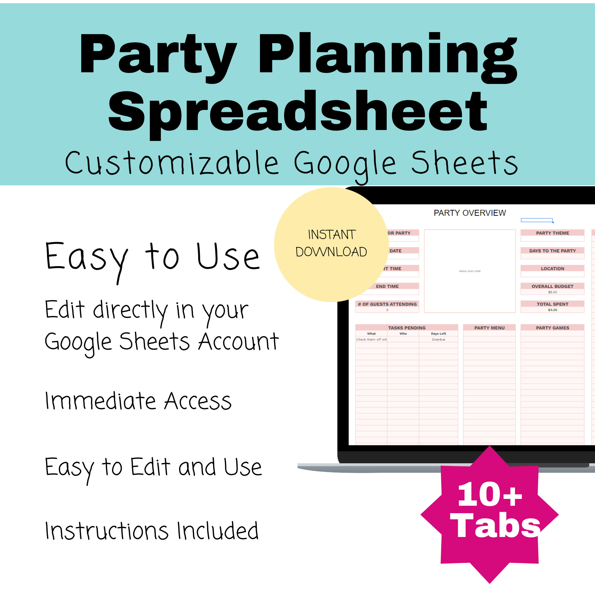 Party Planning Spreadsheet, Digital Party Planner, Party Spreadsheet ...