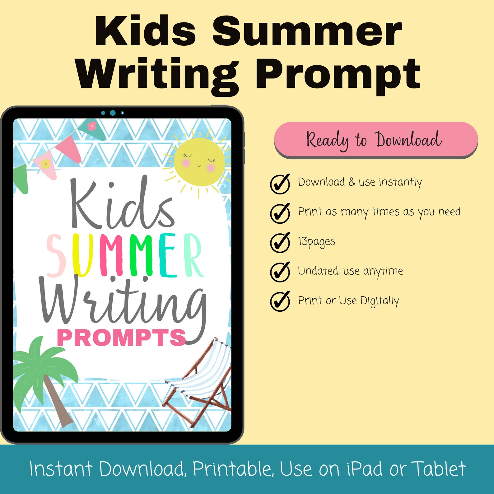 Kids Summer Guided Journal, Photo Journal Prompts, Kids Summer Journal ...