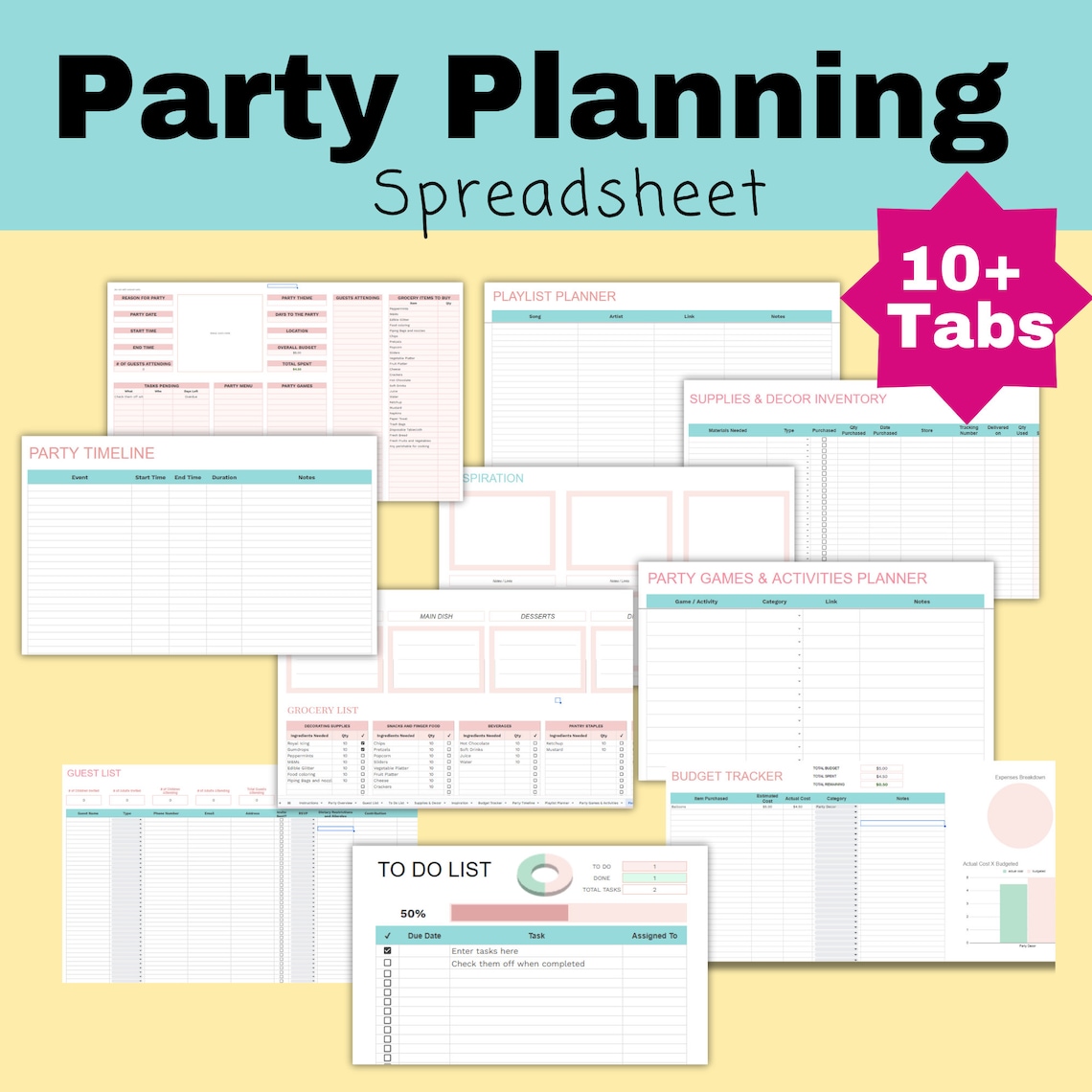 Party Planning Spreadsheet, Digital Party Planner, Party Spreadsheet ...