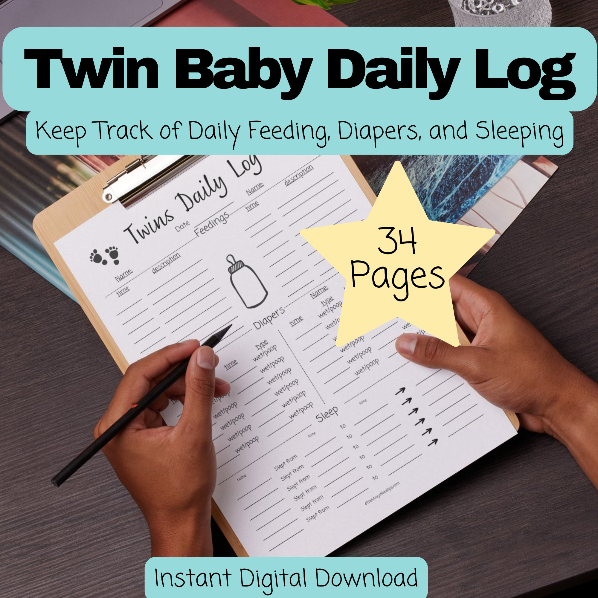 Twin Baby Daily Log, Infant Daily Report, Twin Baby Tracker, Twin Diaper Tracker, Twin Feeding ...