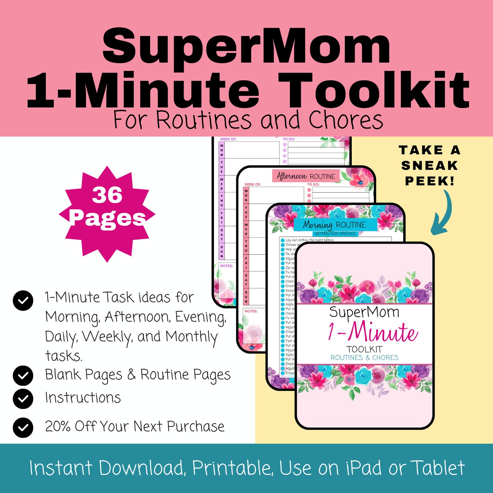 Super Mom 1-minute Toolkit for Routines and Chores, Mom Routine and ...