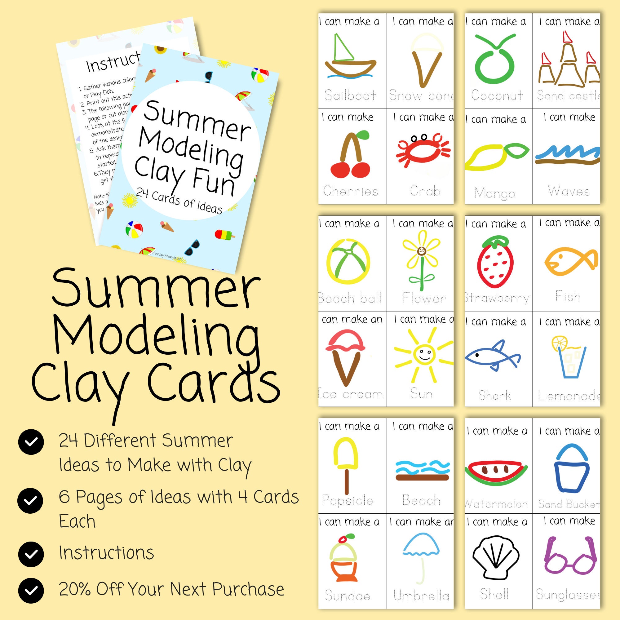 Play Doh Mats, 24 Cards, Kids Summer Activity, Learning Activity With ...