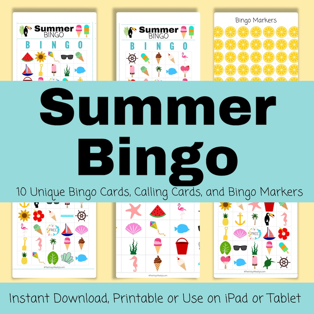 Summer Bingo Game, Summer Kids Activity, Summer Printable, Bingo Game ...