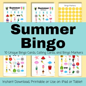 Summer Bingo Game, Summer Kids Activity, Summer Printable, Bingo Game ...
