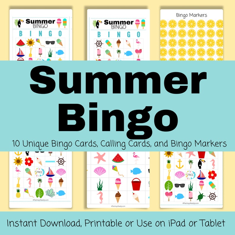 Summer Bingo Game, Summer Kids Activity, Summer Printable, Bingo Game ...