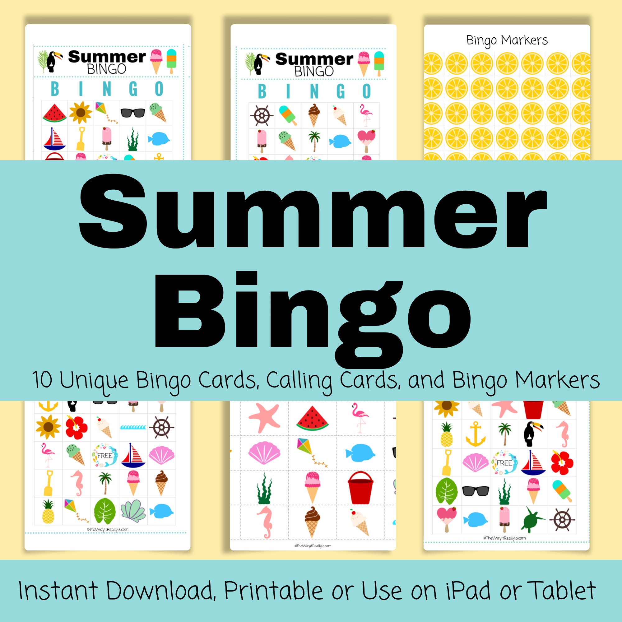 Summer Bingo Game, Summer Kids Activity, Summer Printable, Bingo Game ...