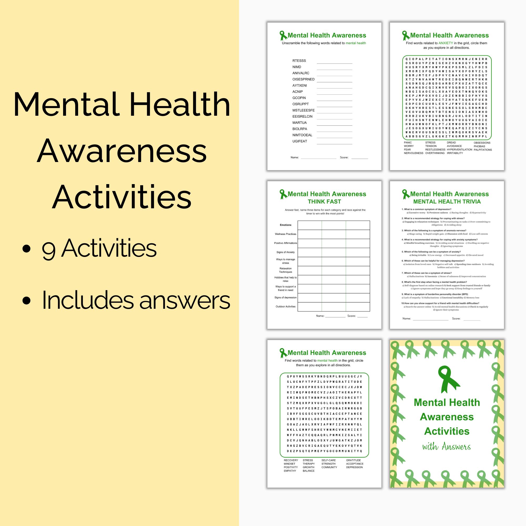 Mental Health Awareness Activities, Mental Health Awareness, Mental ...