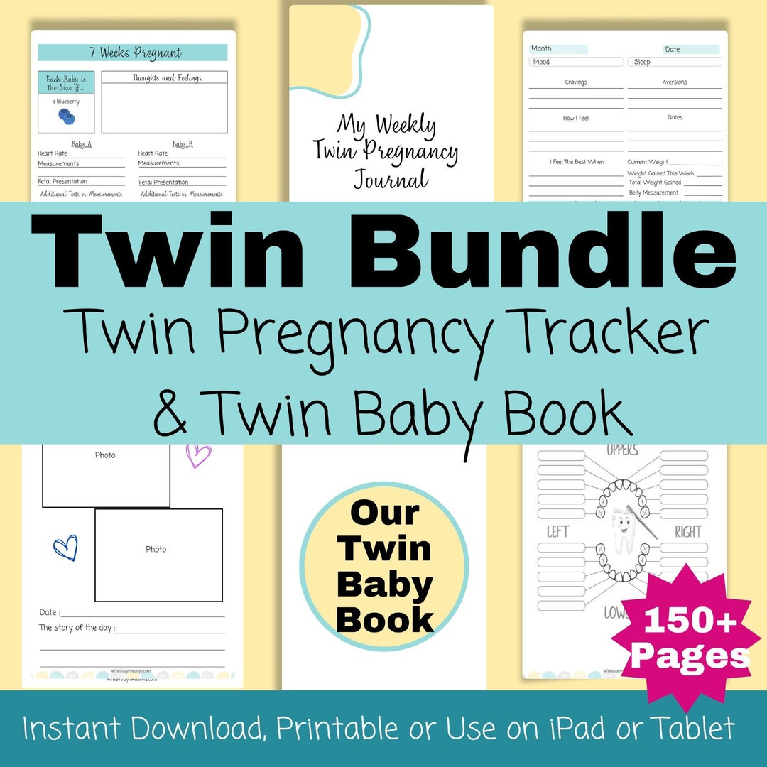 Twin Pregnancy Tracker and Twin Baby Book Bundle, Baby Book for Twins ...