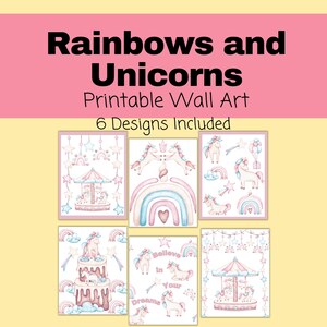 Unicorns and Rainbows Wall Art, 6 Designs Printable for Bedroom Walls ...