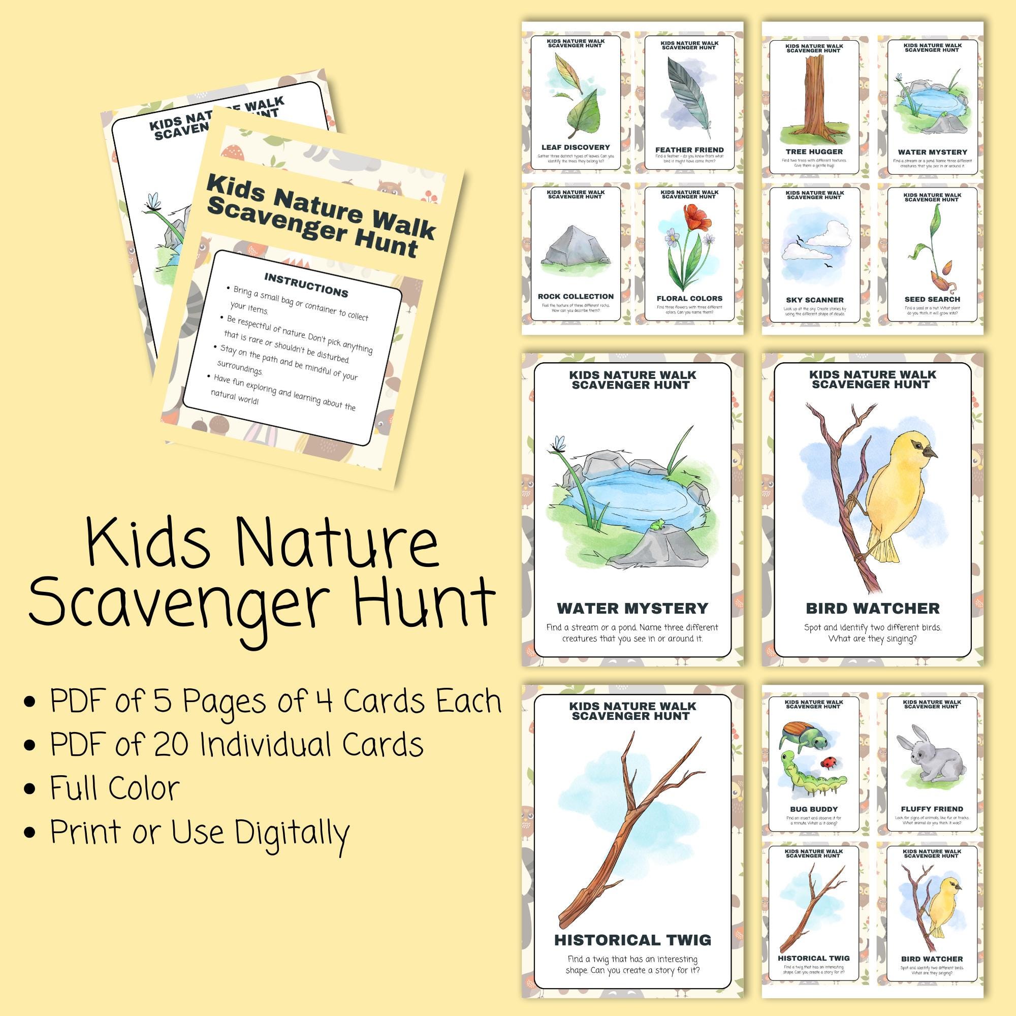 Kids Nature Scavenger Hunt Cards, Scavenger Hunt Printable, Scavenger ...