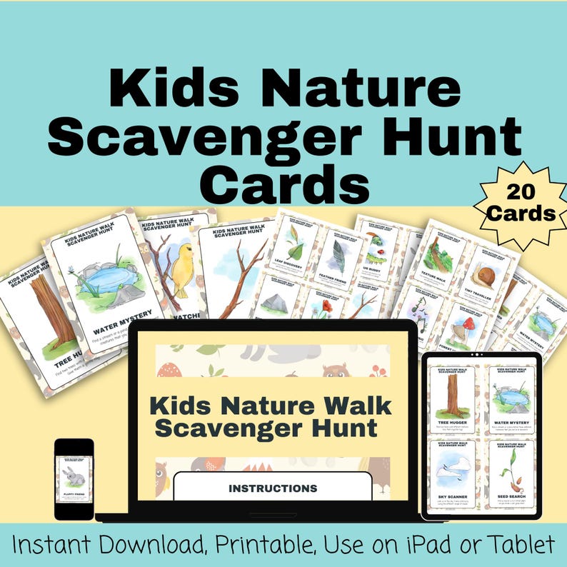 Kids Nature Scavenger Hunt Cards, Scavenger Hunt Printable, Scavenger ...