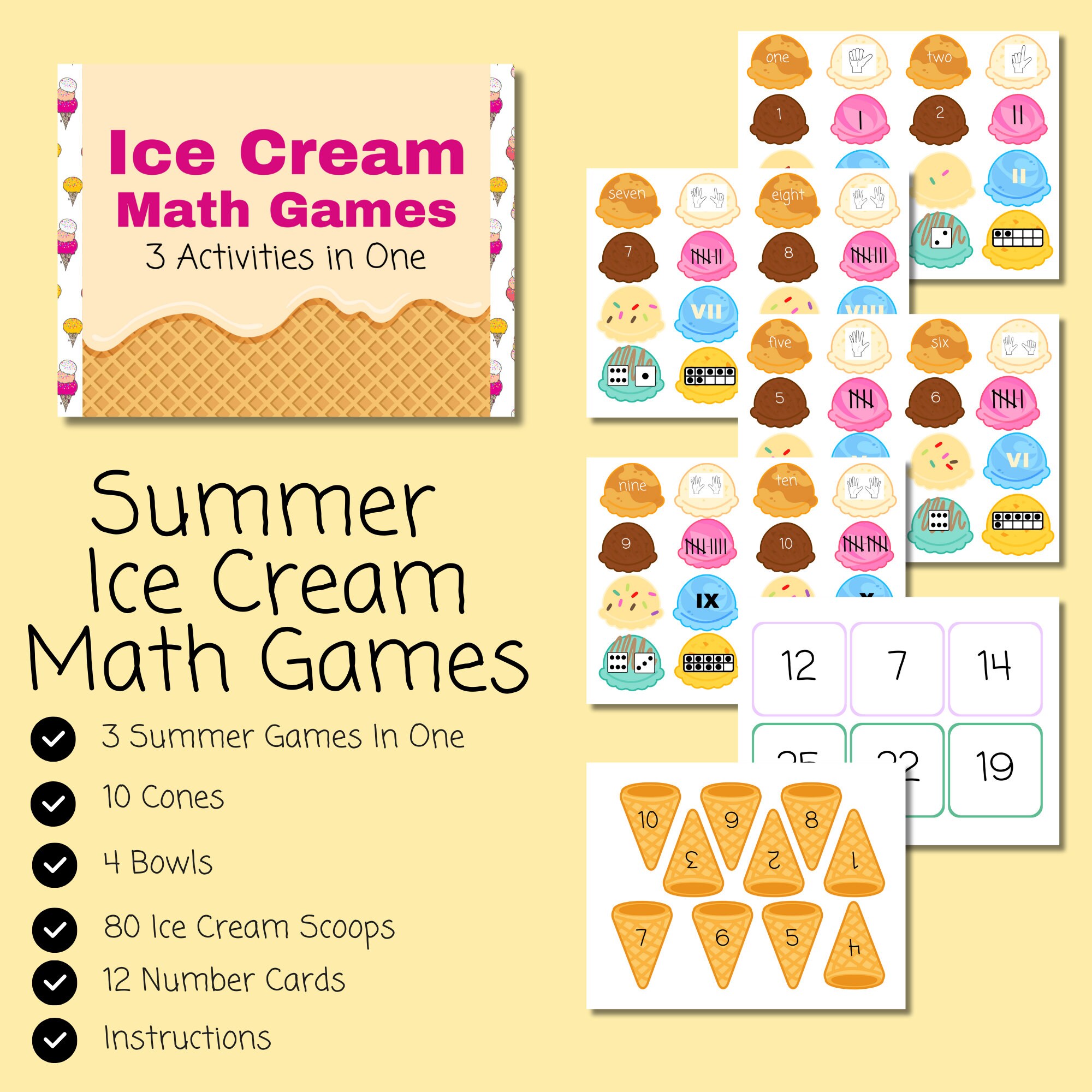 Summer Math Game, Ice Cream Math Game, Summer Math Practice, Summer ...
