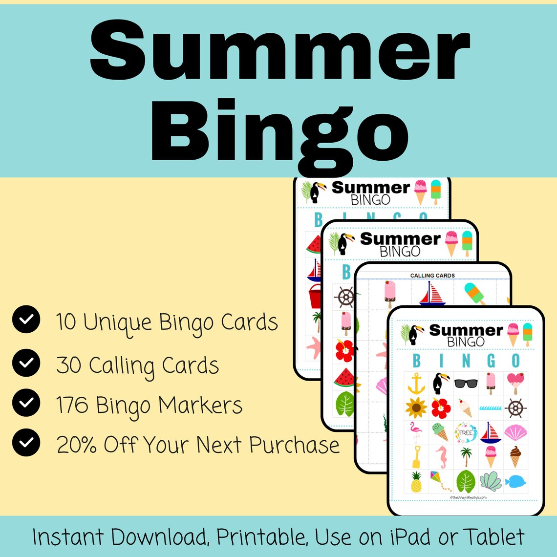 Summer Bingo Game, Summer Kids Activity, Summer Printable, Summer Camp ...