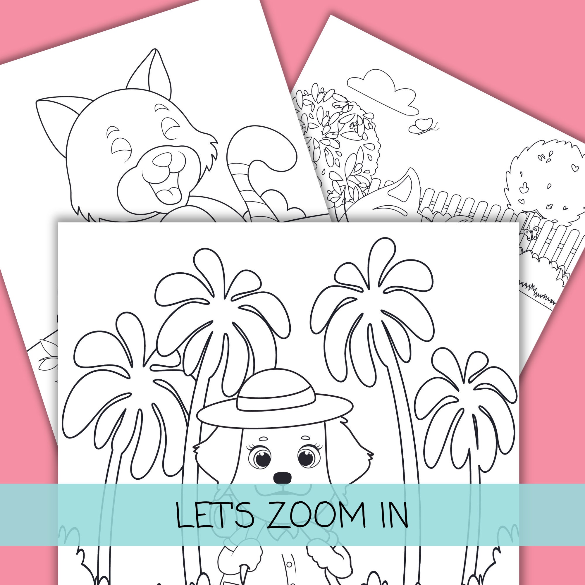 Beach Animals Coloring Book, Color Pets Cats Dogs Beach Scenes, Print ...