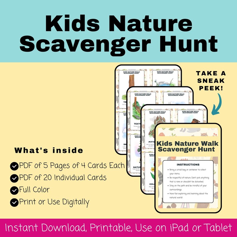 Kids Nature Scavenger Hunt Cards, Scavenger Hunt Printable, Scavenger ...