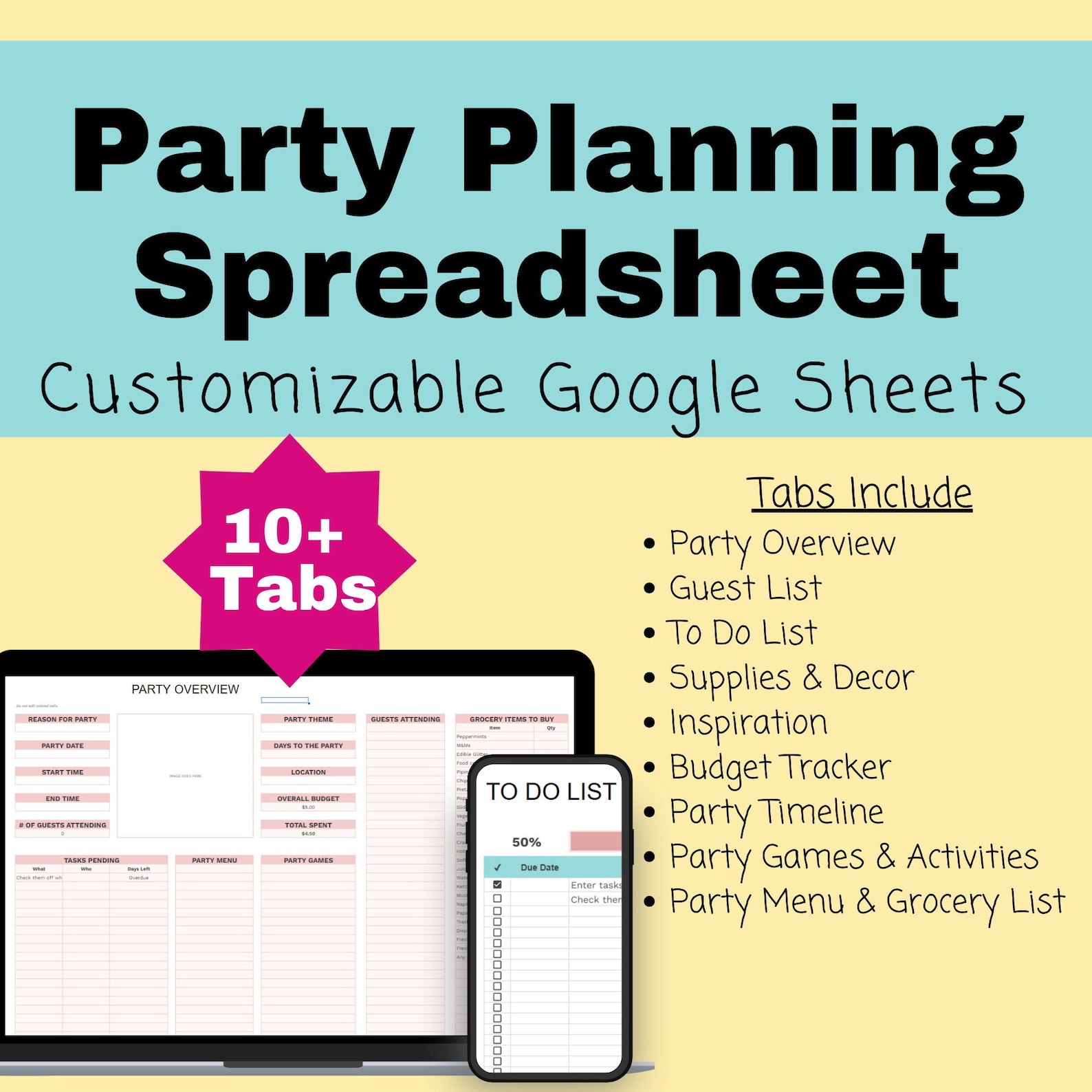 Party Planning Spreadsheet, Digital Party Planner, Party Spreadsheet ...