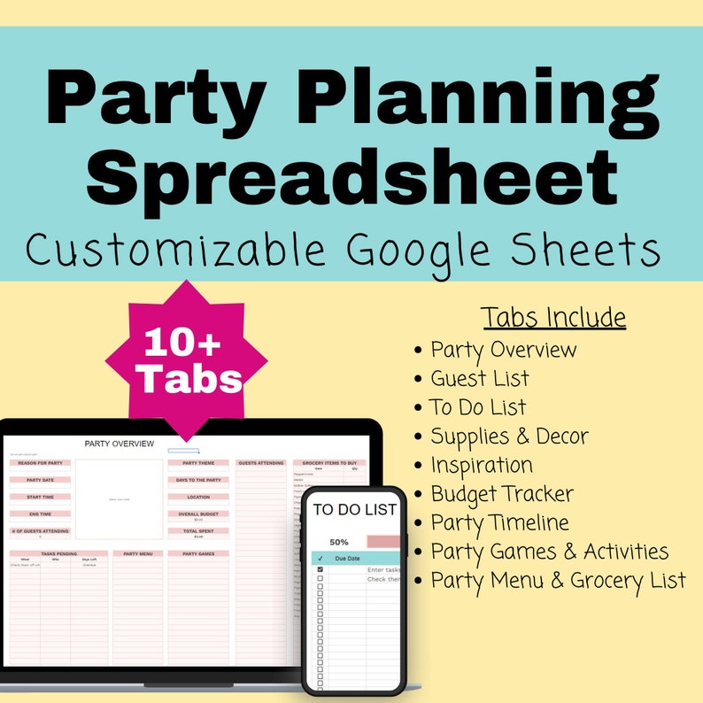 Party Planning Spreadsheet, Digital Party Planner, Party Spreadsheet ...
