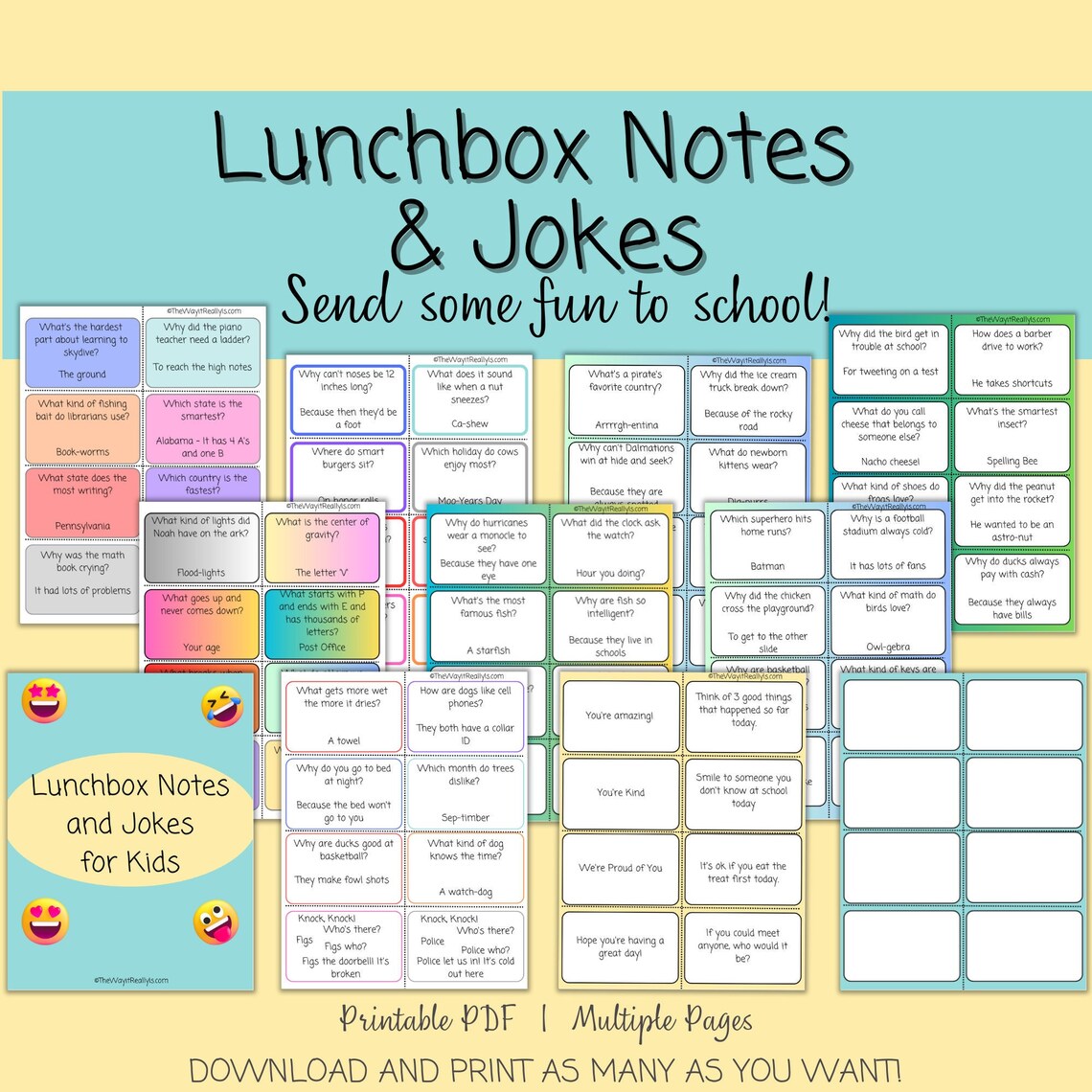 Printable Lunchbox Notes Jokes for Kids, Back to School, Encouragement ...