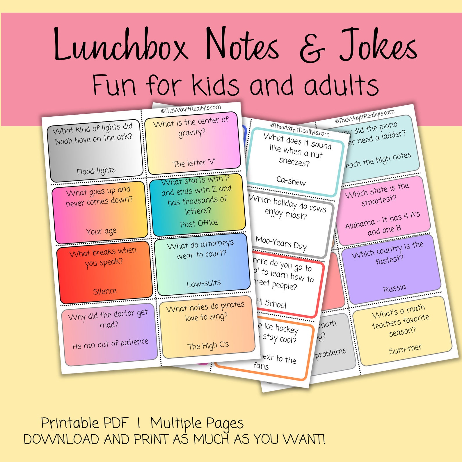 Printable Lunchbox Notes Jokes for Kids, Back to School, Encouragement ...